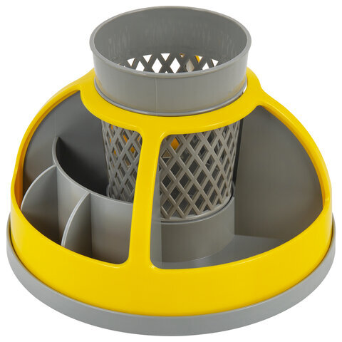 Подставка-органайзер Staff "Attraction", 9 отделений, вращающаяся, серая/желтая, 238318