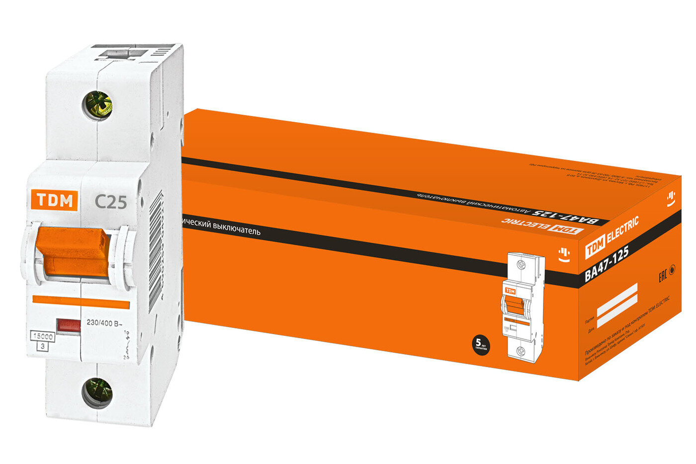 Автоматический выключатель ВА47-125 1Р 25А 15 кА тип С TDM Electric