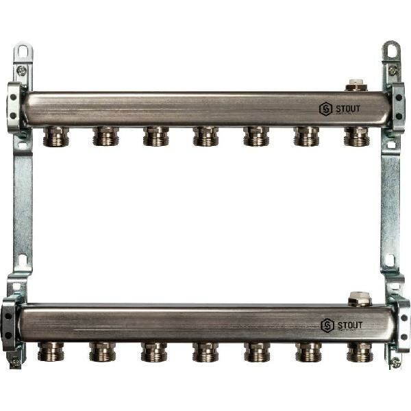 Коллектор из нержавеющей стали для радиаторной разводки STOUT 7 выходов SMS 0923 000007