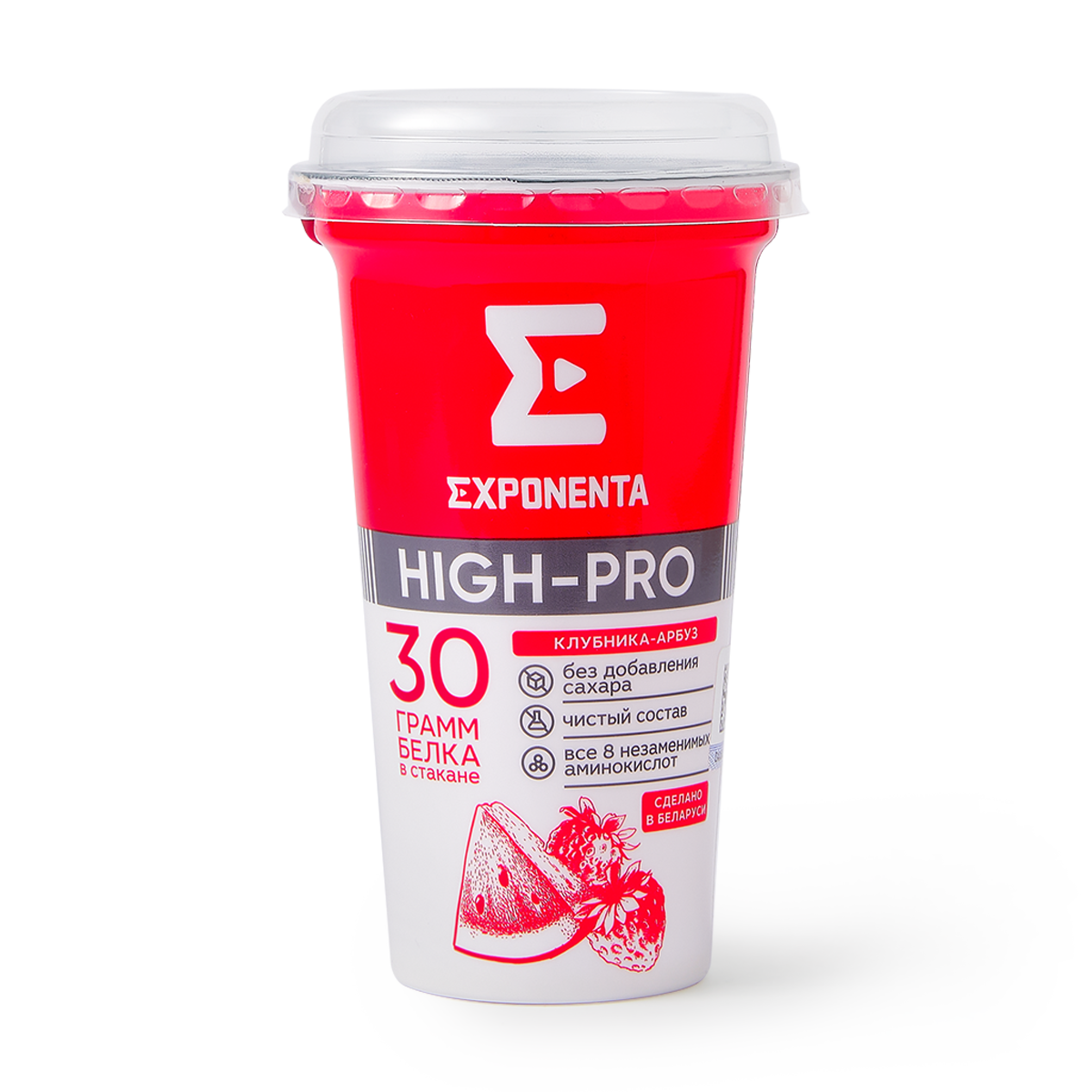Напиток кисломолочный EXPONENTA High-Pro, клубника-арбуз, без сахара, 250 г