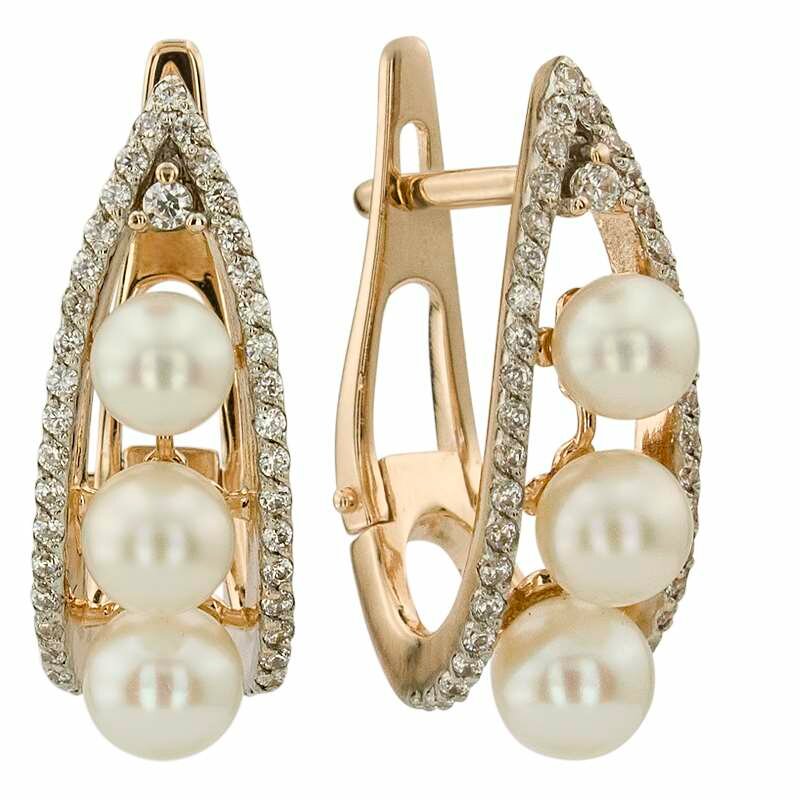 Серьги, красное золото, 585 проба, жемчуг