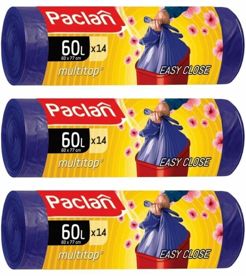 Paclan Мешки для мусора Multi-top Aroma, 60 л, 14 шт/уп, ПНД, 3 уп