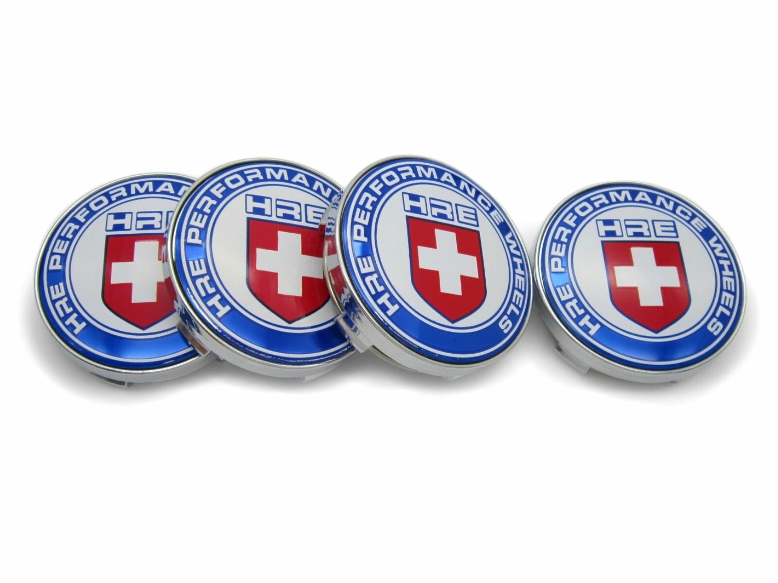 Колпачки, заглушки на литые диски HRE blue/white 60/56 мм, комплект 4 шт.