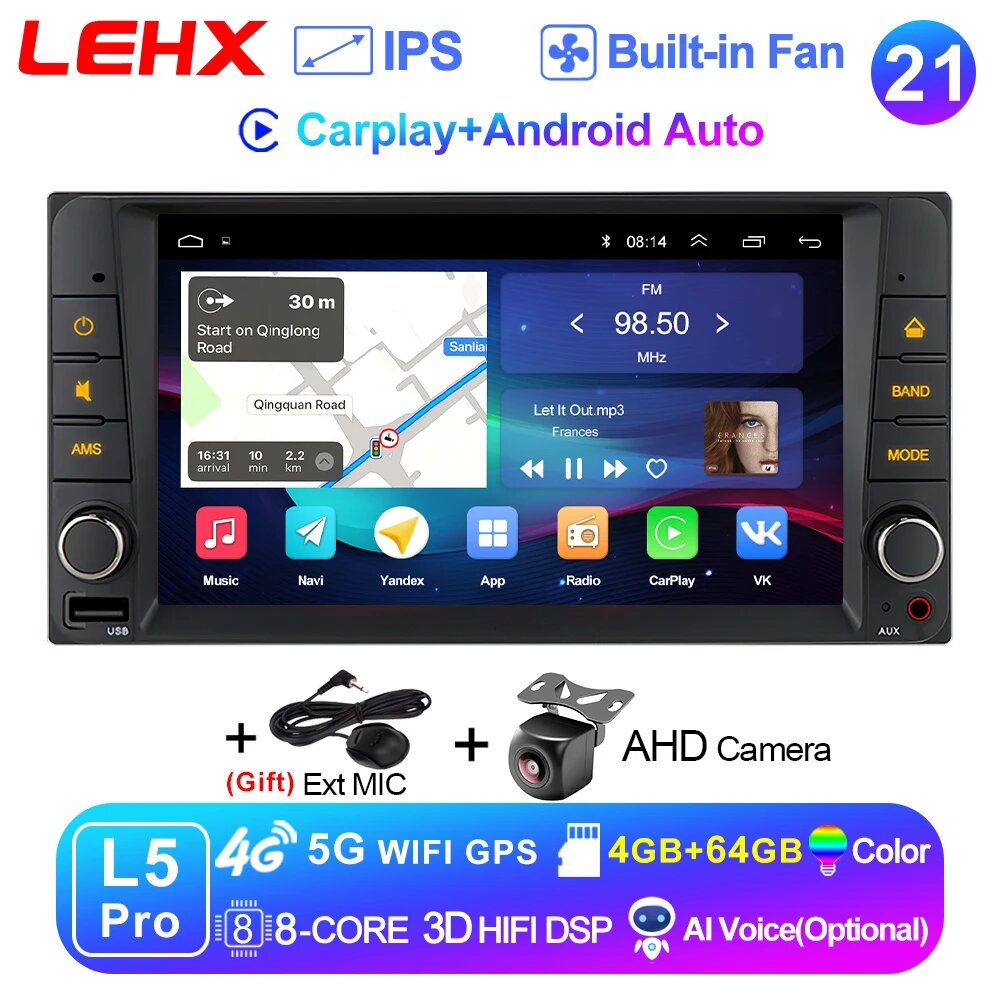 LEHX L6PRO 2 Din Android 14 авто радио мультимедиа для Toyota Corolla Vios Knob L5 Pro(4-64)CAM