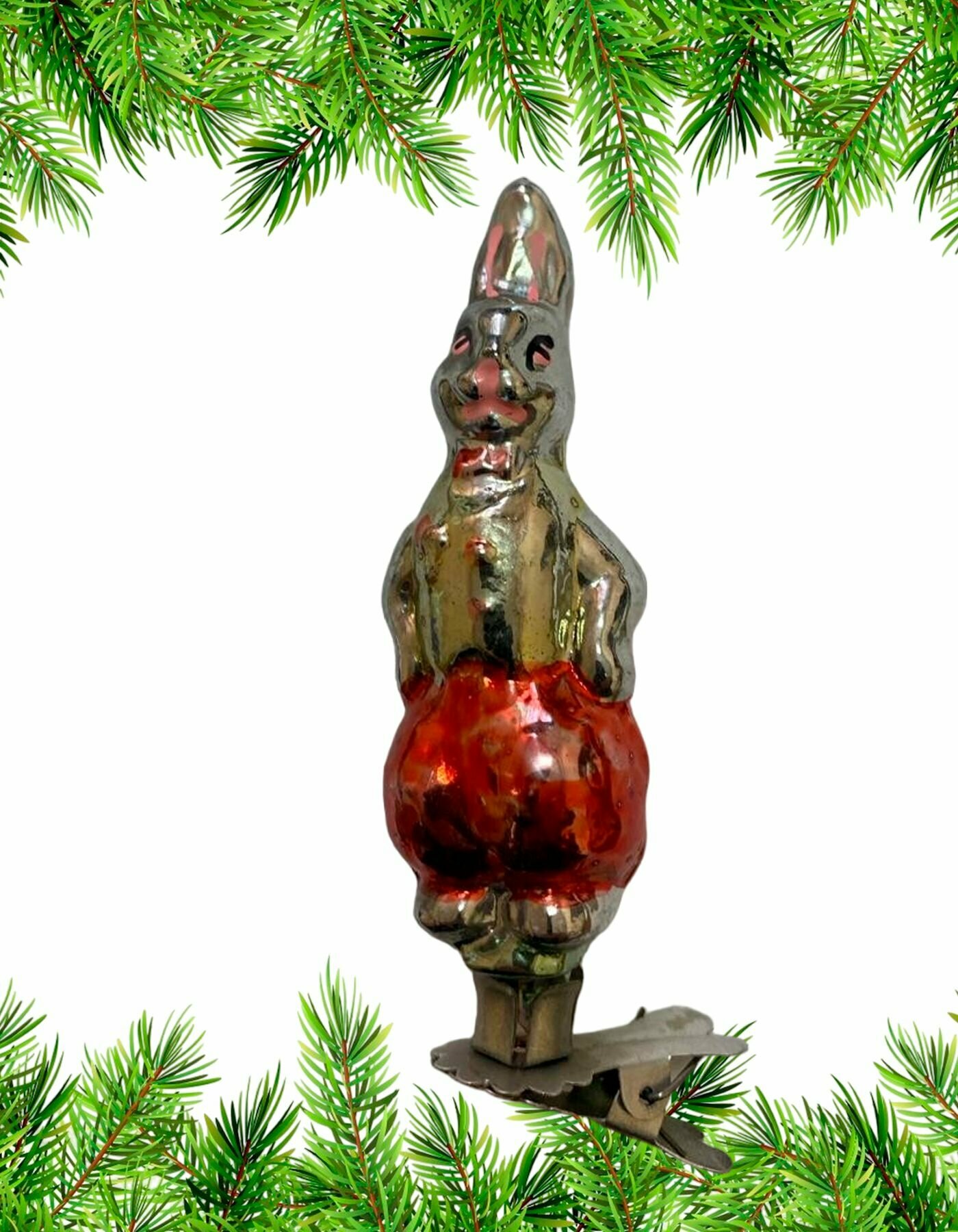 Игрушка на елку Заяц нарядный (набор "Айболит") 8см СССР Винтаж из СССР