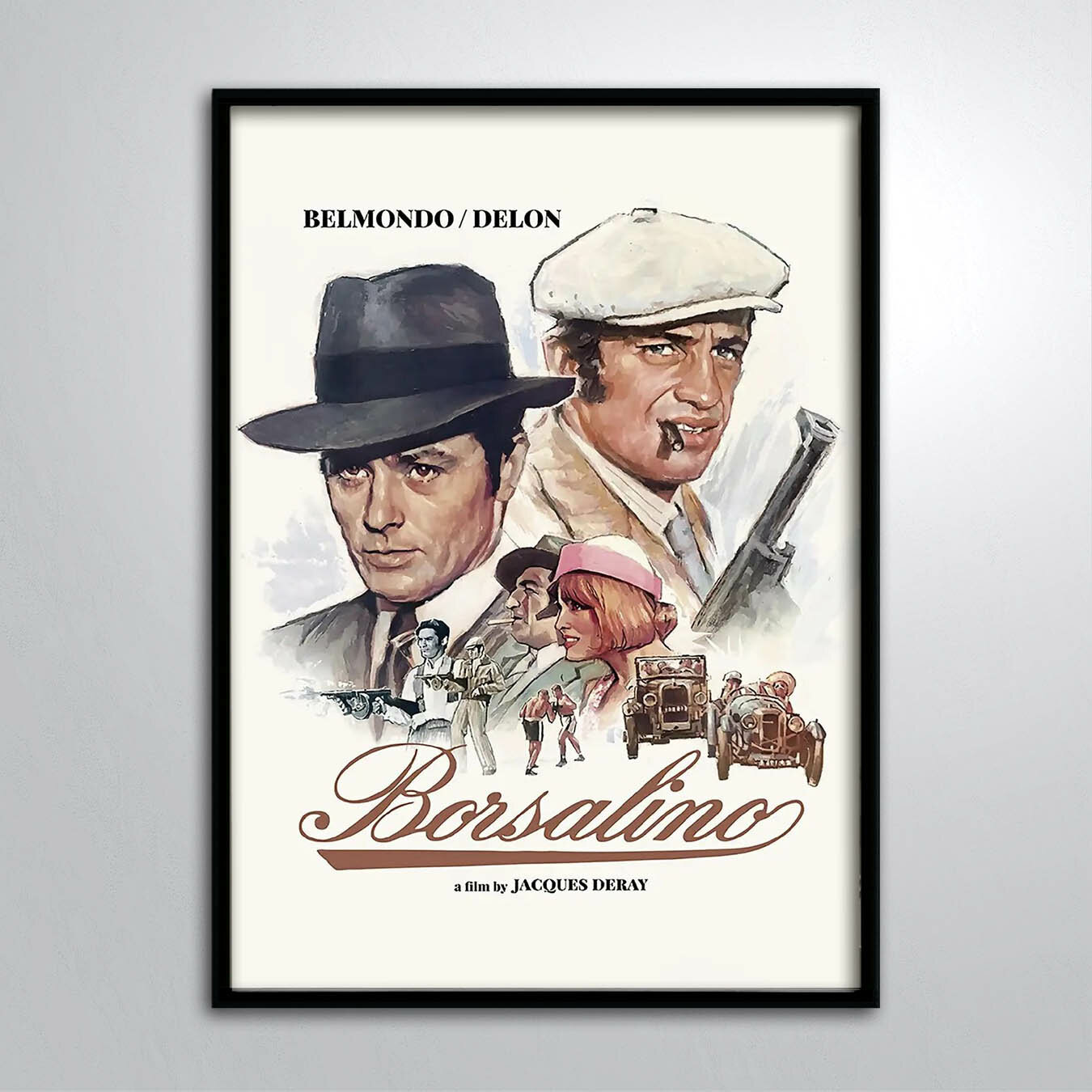 Постер без рамы/Винтажный плакат/Борсалино Жан-Поль Бельмондо Ален Делон Белый Borsalino (А2/420х594)