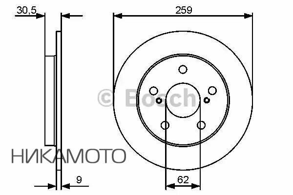 BOSCH 0 986 479 418 Диск тормозной TOYOTA AURIS 07-/COROLLA E150/180 задний D 259мм.