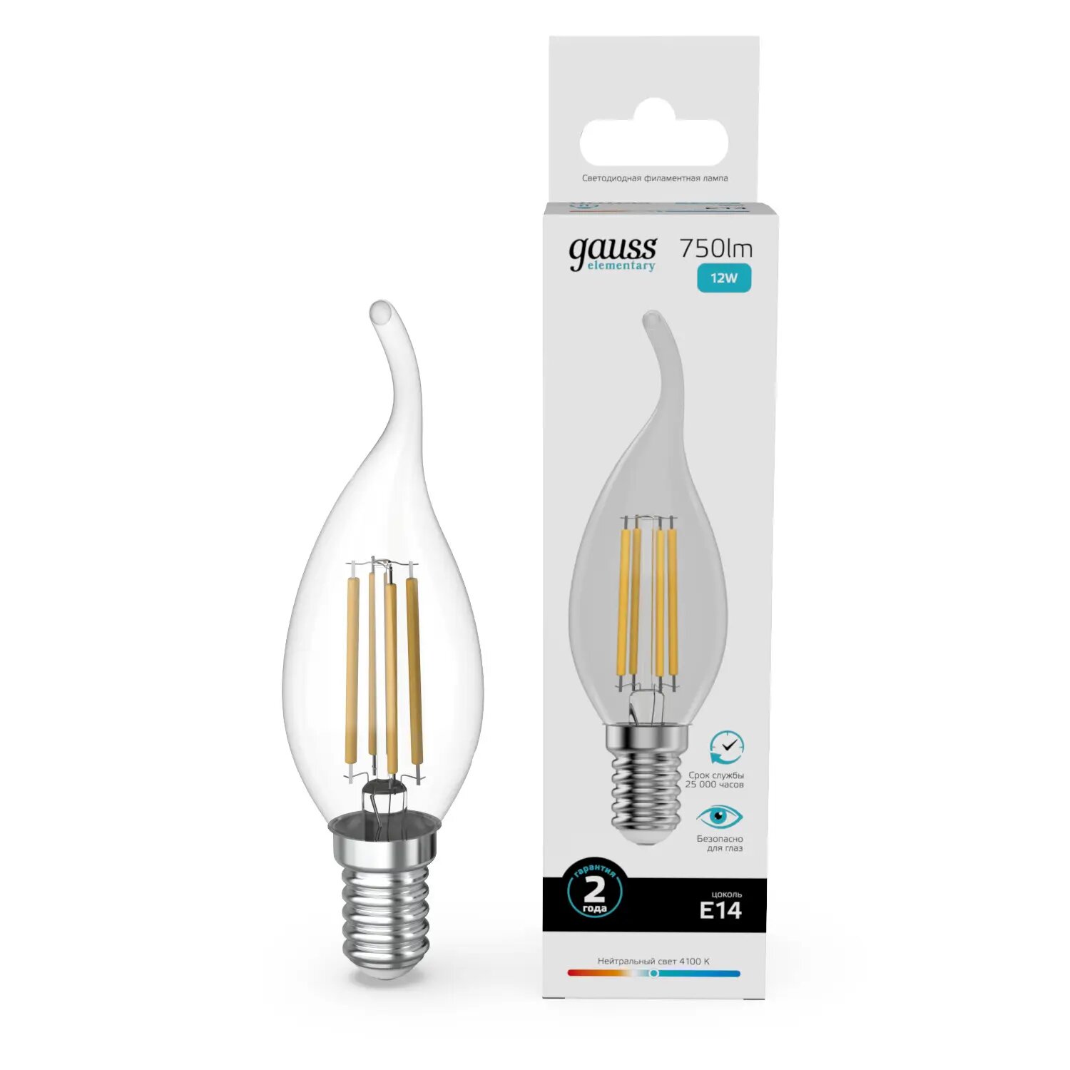 Набор из 10 штук Лампа Gauss Filament Elementary Свеча на ветру 12W 750lm 4100К Е14 LED 1/10/100