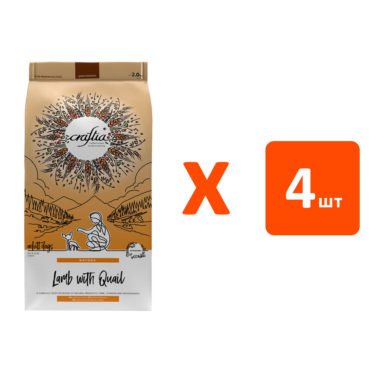 CRAFTIA NATURA ADULT DOG TOY&SMALL BREED LAMB&QUAIL взросл соб мал пород с ягненком и перепелкой 2 кг х 4 шт