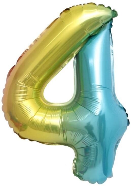 Шар с клапаном (16'/41 см) Мини-цифра, 4, Нежная радуга, Градиент, 1 шт.