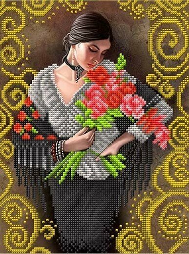Ткань с рисунком для вышивания бисером Благовест К-4048 Прекрасный букет прекрасной женщине, 20 х 25 см (Бисер в комплект не входит.)