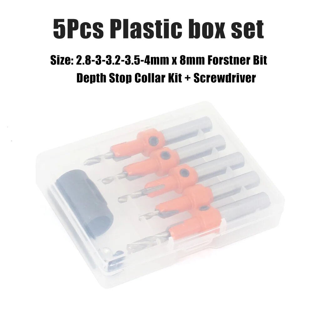 Сверло с зенковкой Форстнера, ограничительное сверление, глубина деревообработки, набор из 5 шт, экстрактор винтов с хвостовиком 8 мм, сверление по дереву
