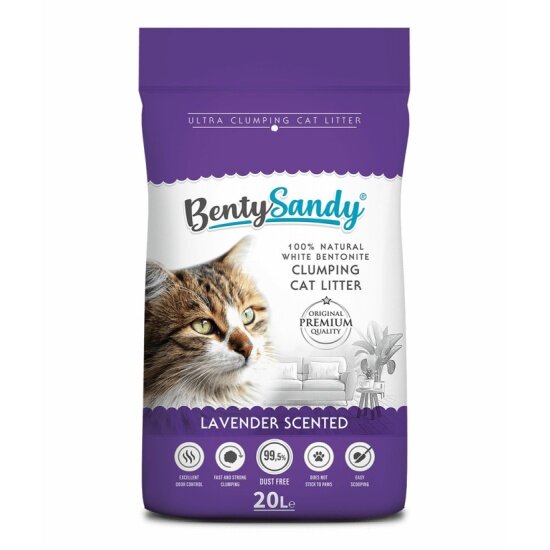 Наполнитель для кошачьих туалетов Bentysandy Lavender комкующийся, бентонитовый, с ароматом лаванды, 17,2 кг (20 л)