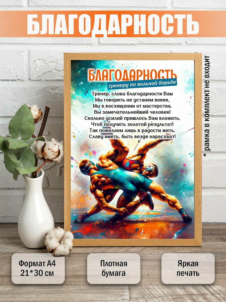 Благодарность тренеру по вольной борьбе