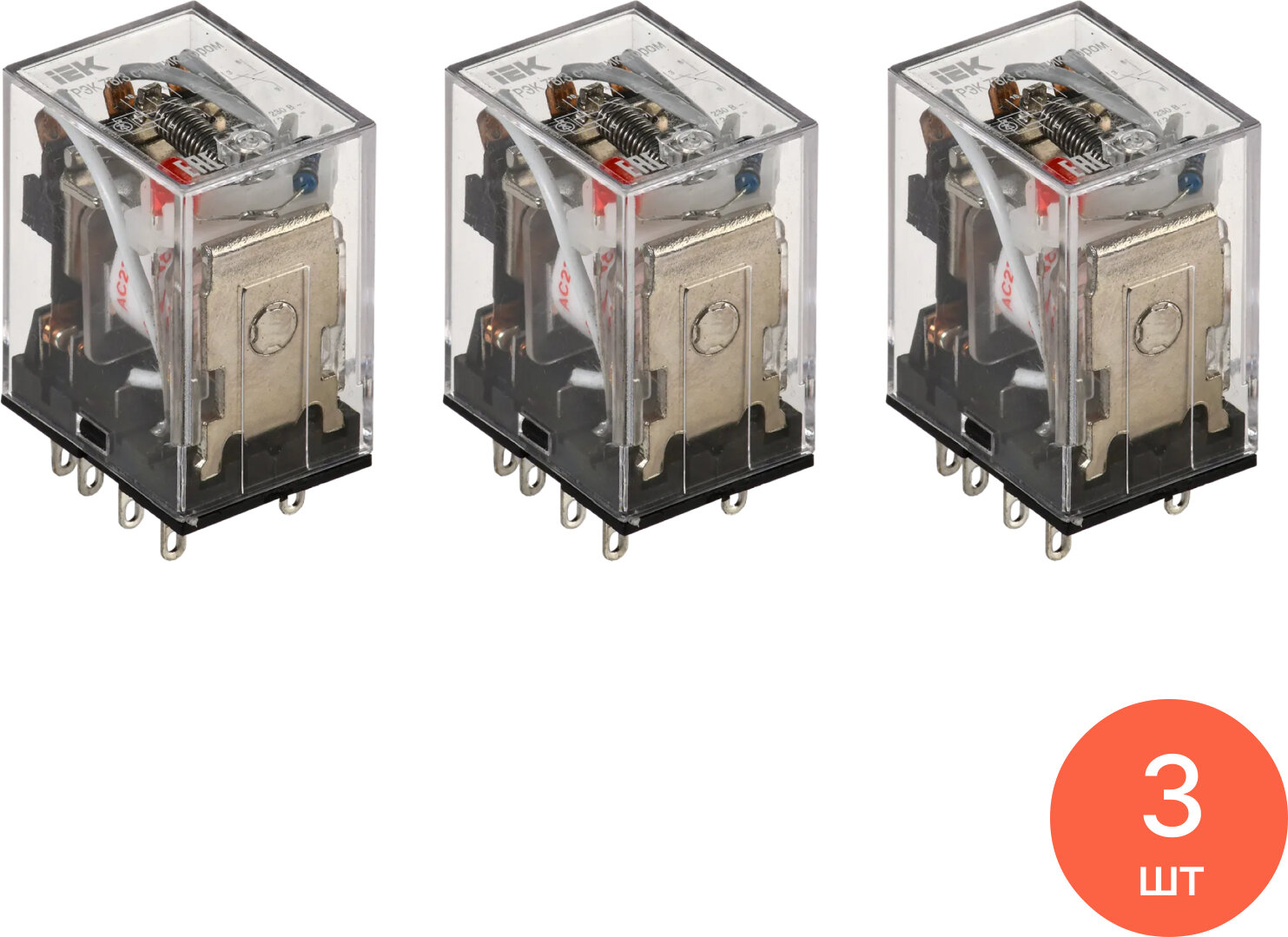 Реле промежуточное IEK / ИЭК РЭК 78/3 с индикацией, серебросодержащие контакты, 20.5x42x27мм, 5А 230В АC, RRP20-3-05-220A-LED / электрика (комплект из 3 шт)