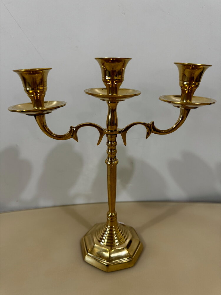 Подсвечник Bello De Bronze, на 3 свечи, латунь, полированный, 24см