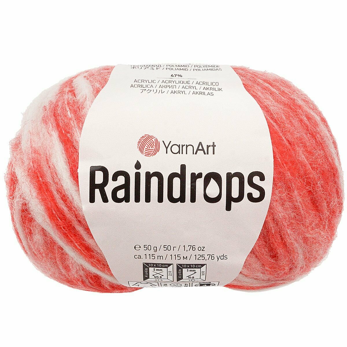Пряжа для вязания YarnArt 'Raindrops' 50г, 115м (18% шерсть, 35% полиамид, 47% акрил) (2908 красный меланж), 10 мотков