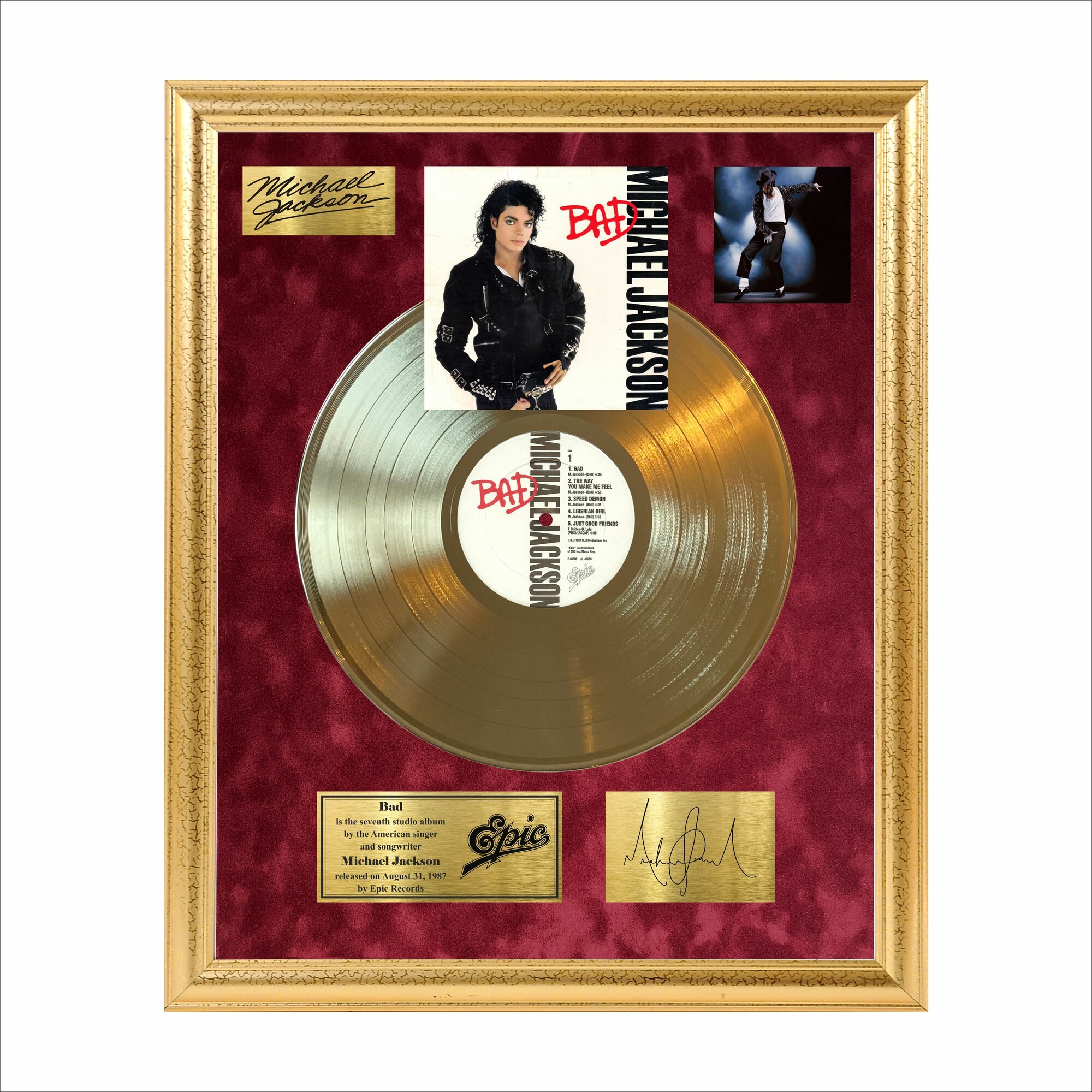 Золотая декоративная виниловая пластинка Michael Jackson