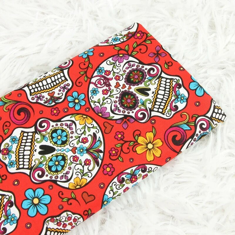 Ткань хлопковая с черепами Día de los Muertos, красный, xbbs226