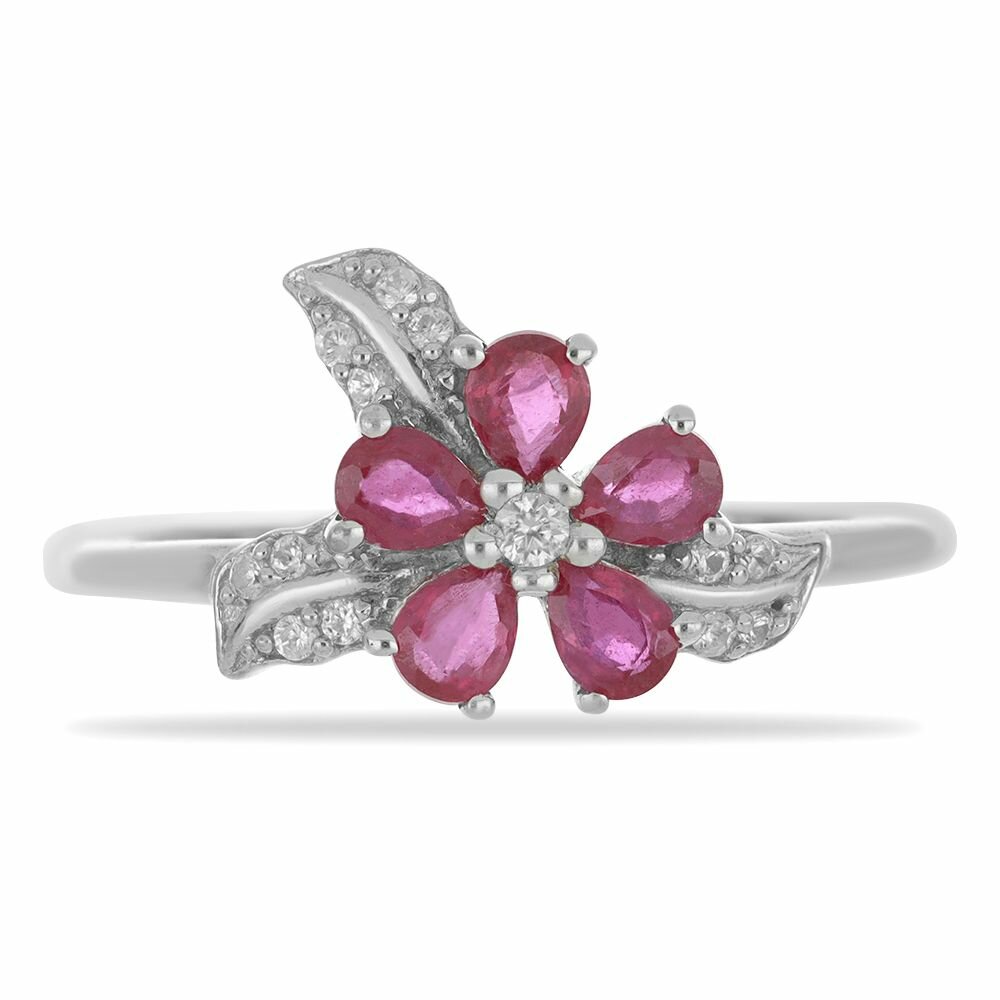 Кольцо, серебро, 925 проба, родирование, циркон, рубин