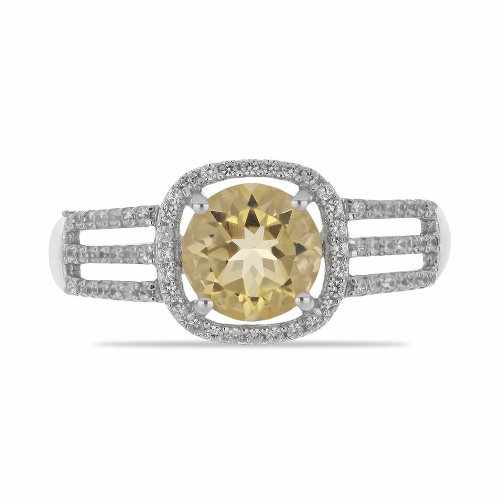 Кольцо, серебро, 925 проба, родирование, цитрин, циркон