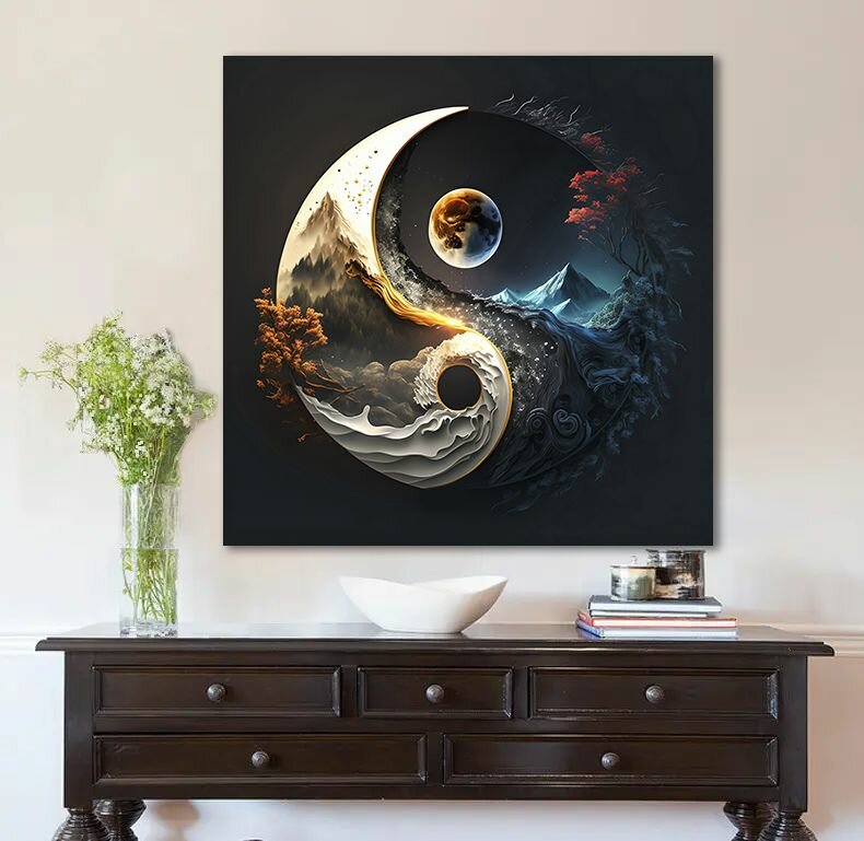 Картина ВсеКартины. тут "Инь Янь", 40x40 см, дерево, холст, на подрамнике