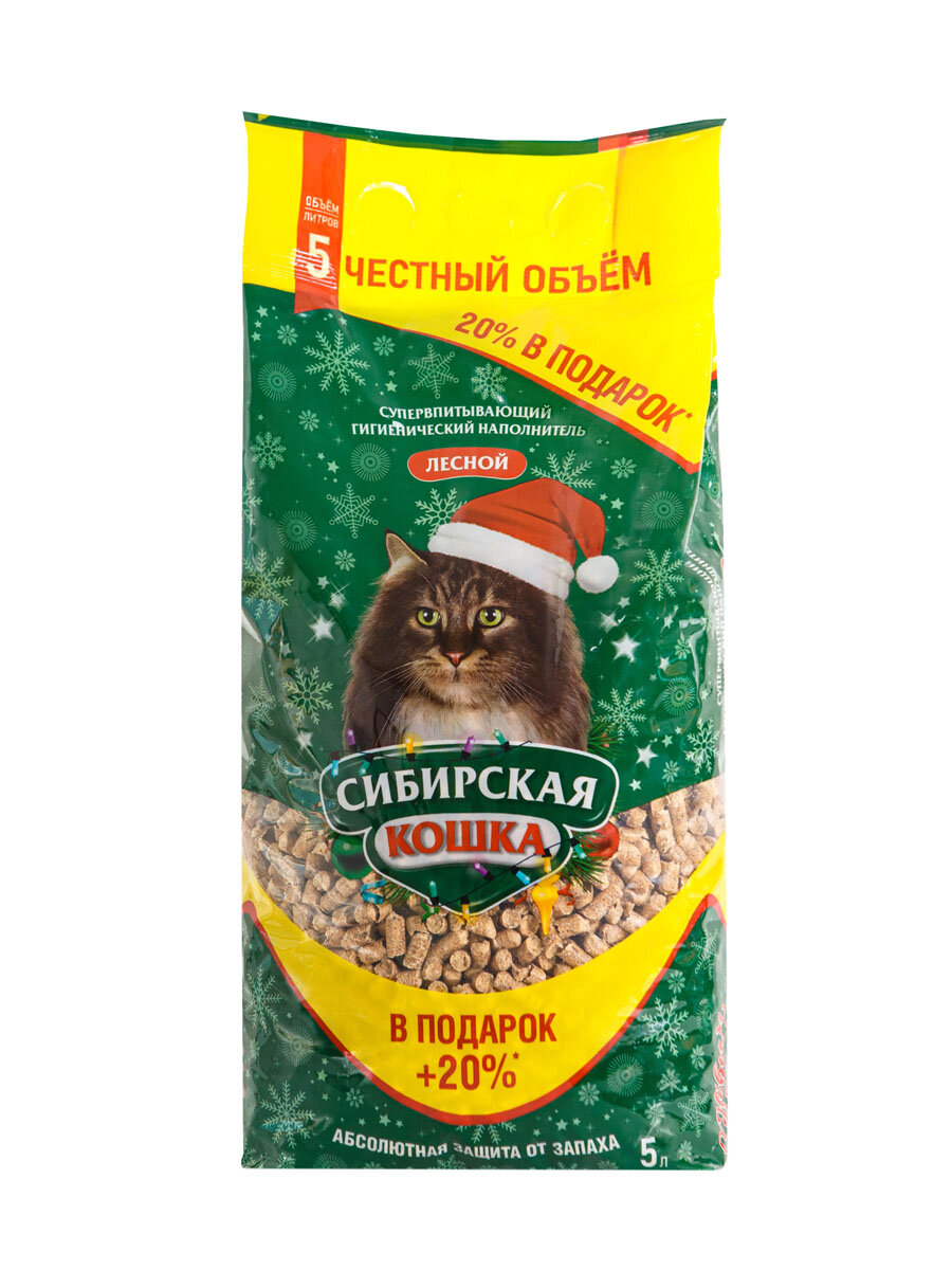 Наполнитель Сибирская кошка для кошачьего туалета, древесный 5л
