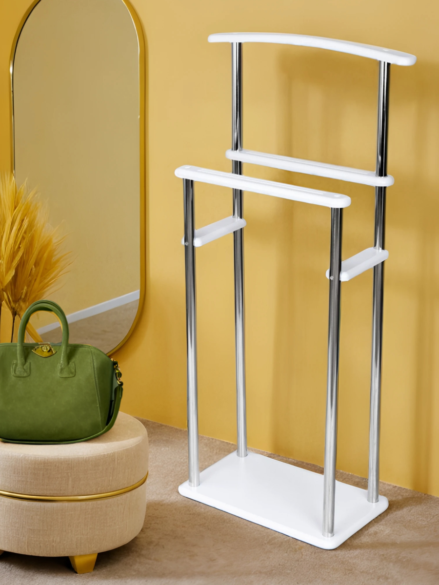 Вешалка напольная для одежды костюмная Дора МДФ и металл цвет белый