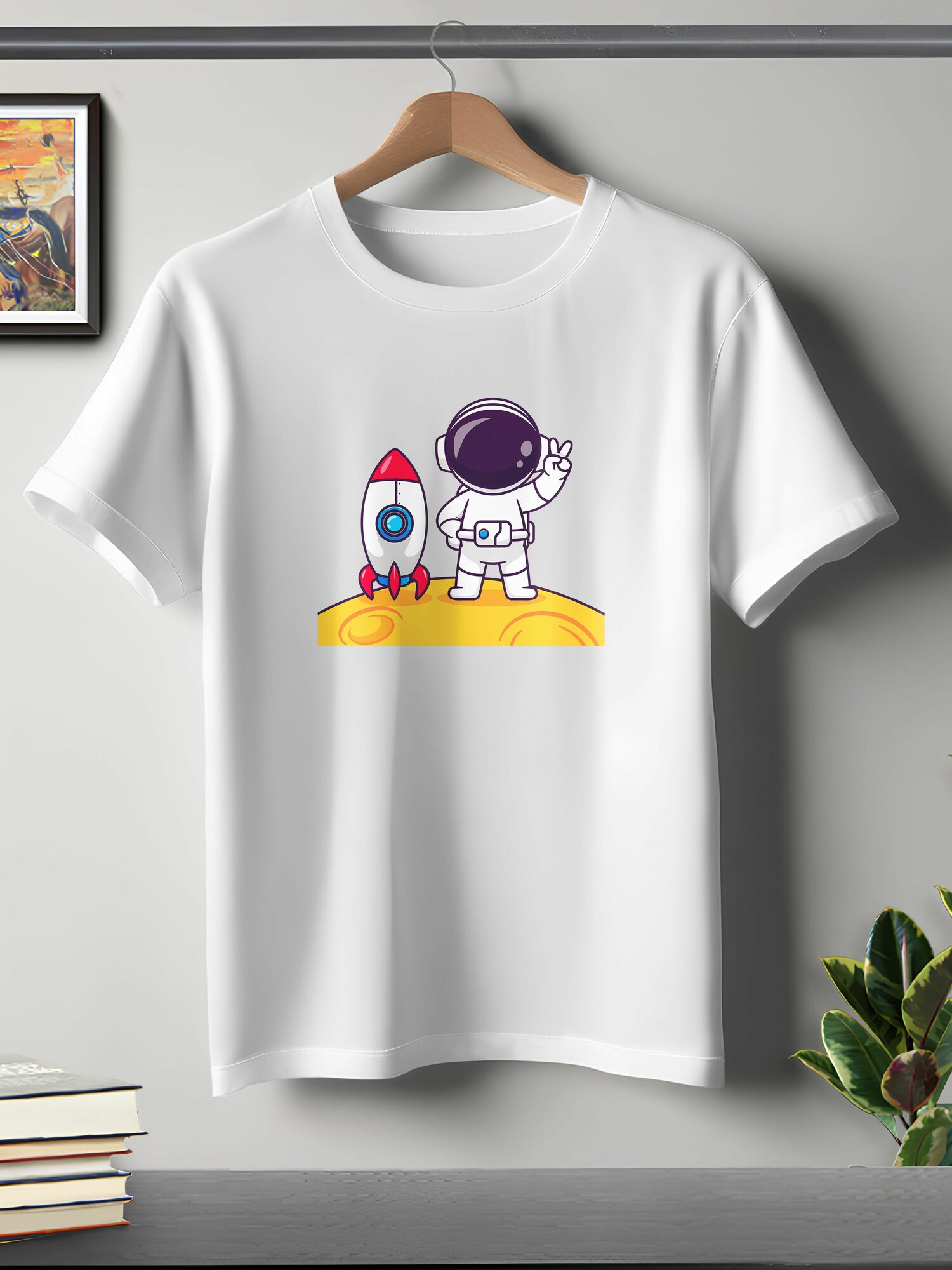 Футболка ONEQ унисекс 52-54 (XXL) размер с принтом Космонавт, белая