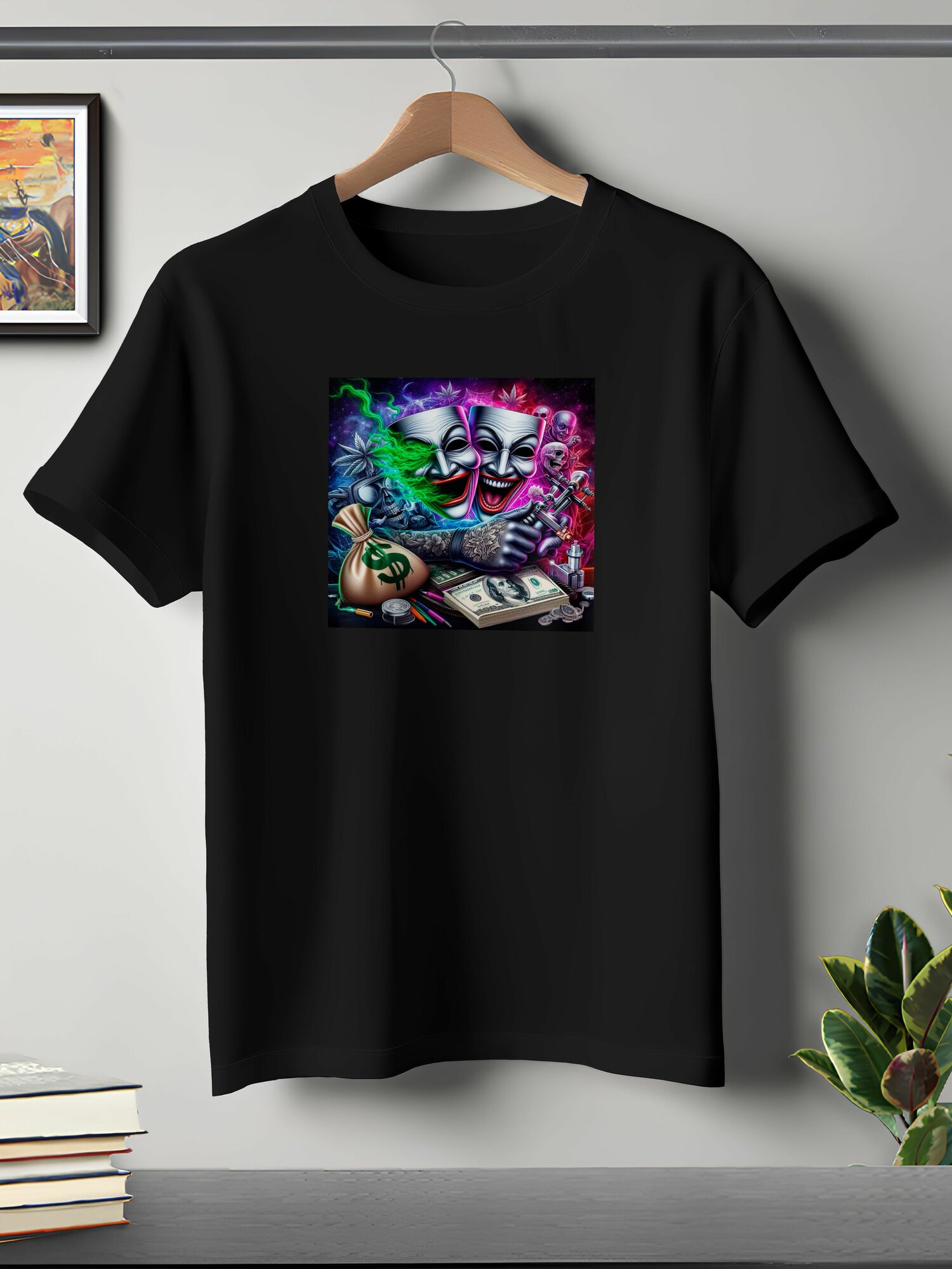 Футболка ONEQ унисекс 52-54 (XXL) размер с принтом маска Джокера, черная