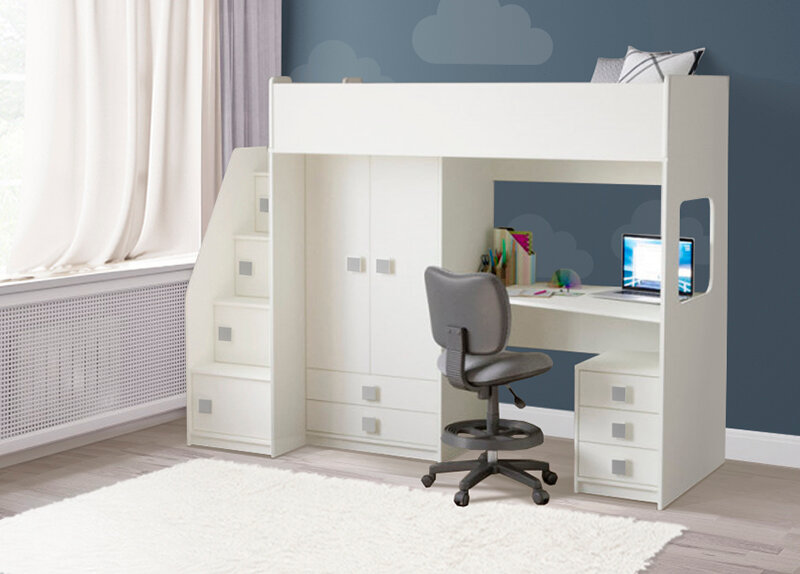 Кровать чердак Л-A606.3 с тумбой 80х190 Белый Белый