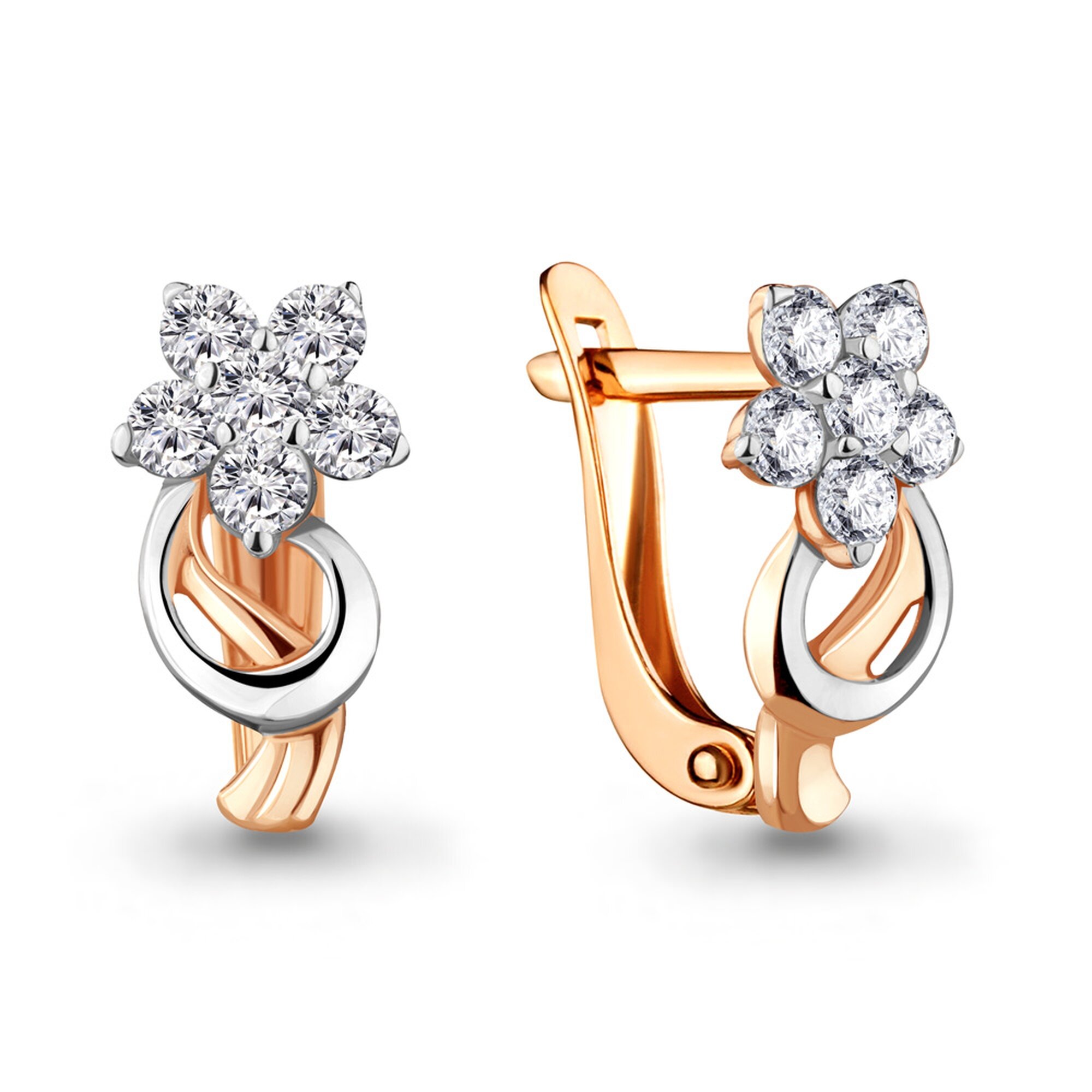 Серьги, красное золото, 585 проба, фианит