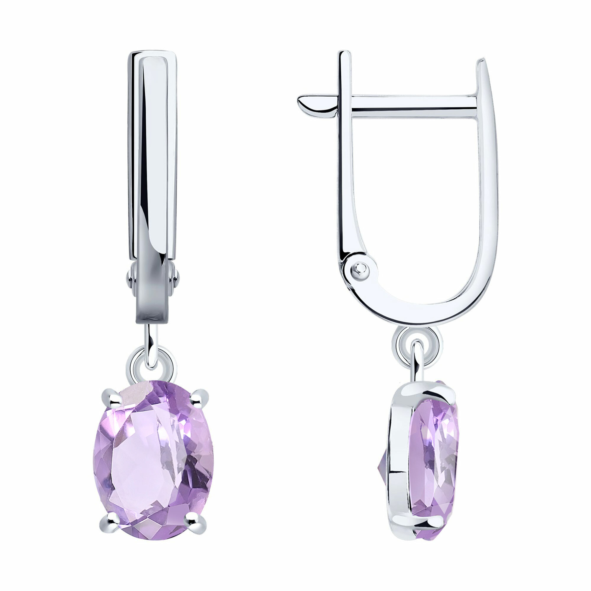 Серьги, серебро, 925 проба, родирование, аметист