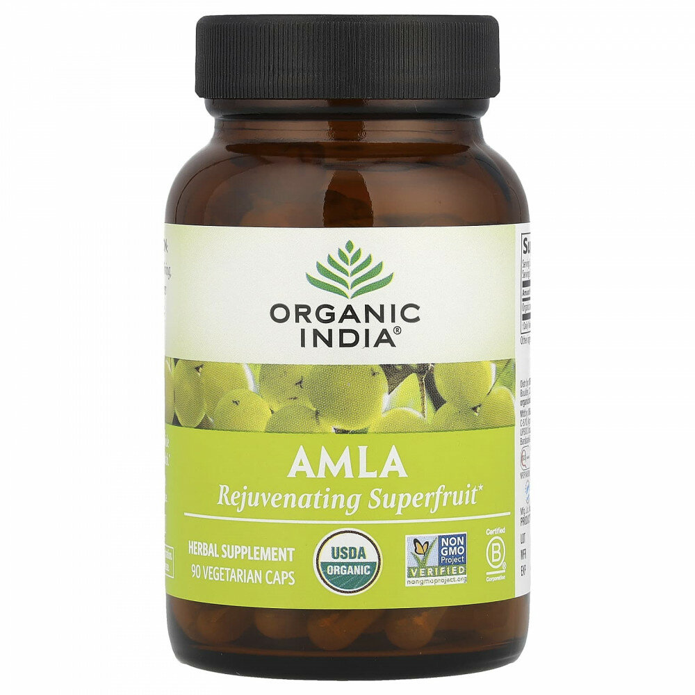Organic India, Амла, 90 вегетарианских капсул (500 мг на капсулу)