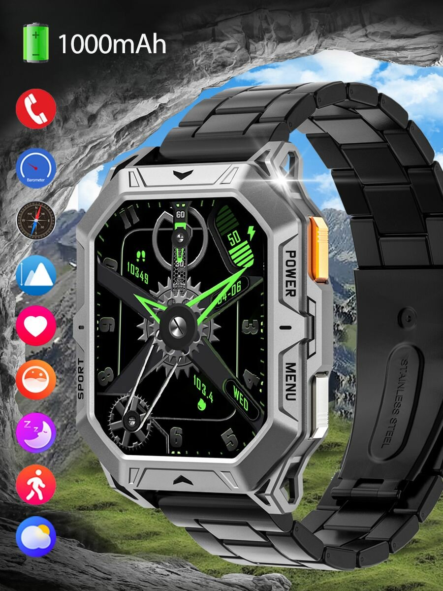 Военные смарт часы мужские Звонки Bluetooth, 2,13 - дюймовый дисплей HD AMOLED, голосовой помощник AI, совместимый с Android и iOS