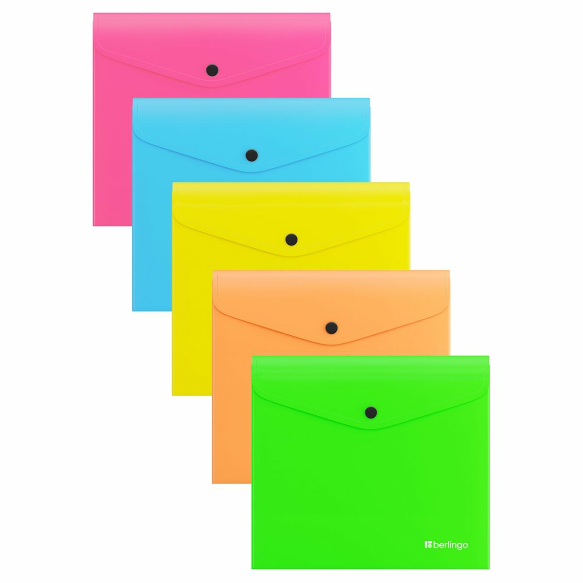Папка-конверт на кнопке Berlingo Neon (А5+, 200мкм) неоновые цвета (EFb_A5395), 5шт.