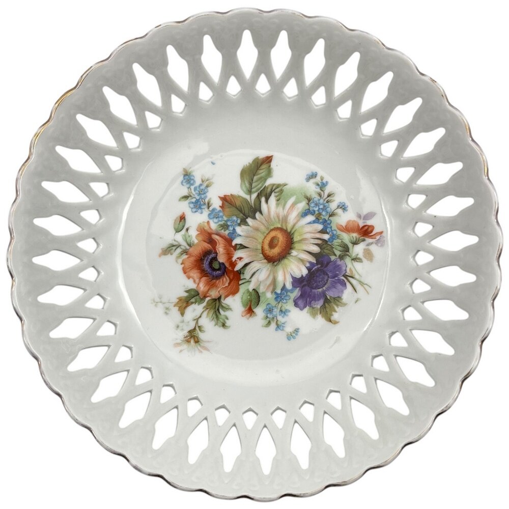 Сухарница "Букет", 21 см, прорезной фарфор, 1900-1920 гг, Schumann, Германия