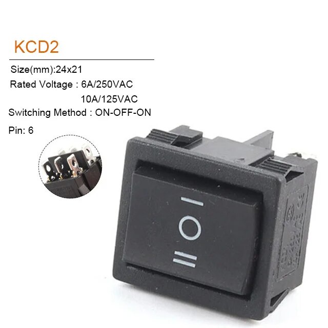 5 шт. Кулисный переключатель DIY GO KCD2 красный чёрный 24x21 мм 4/6 Pin 2/3 10 PCS, 6Pin 3 Position