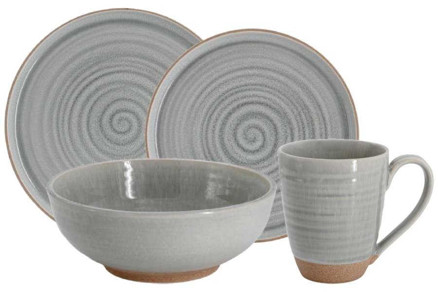 Набор обеденный с кружками, 4 персоны, 16 предметов, керамика, серая, Спираль, Dallas (Home&Style)