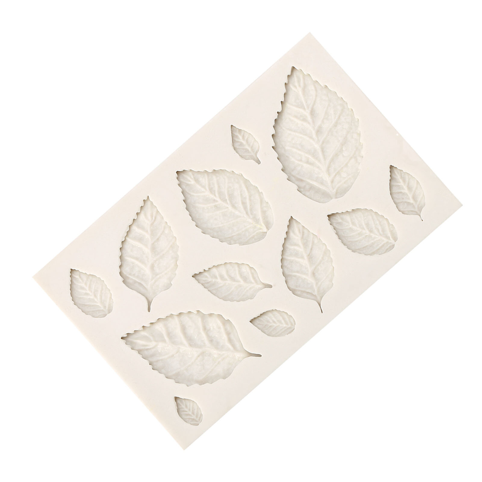 Форма для фонданта 3D из силикона Листья для торта, силиконовая форма для шоколада, сахарной резьбы, материал пищевой силикон, цвет бежевый, размеры листьев: большой 38x26x3mm, средний 31x20x3mm, маленький 14x8x2mm, количество 1 шт.