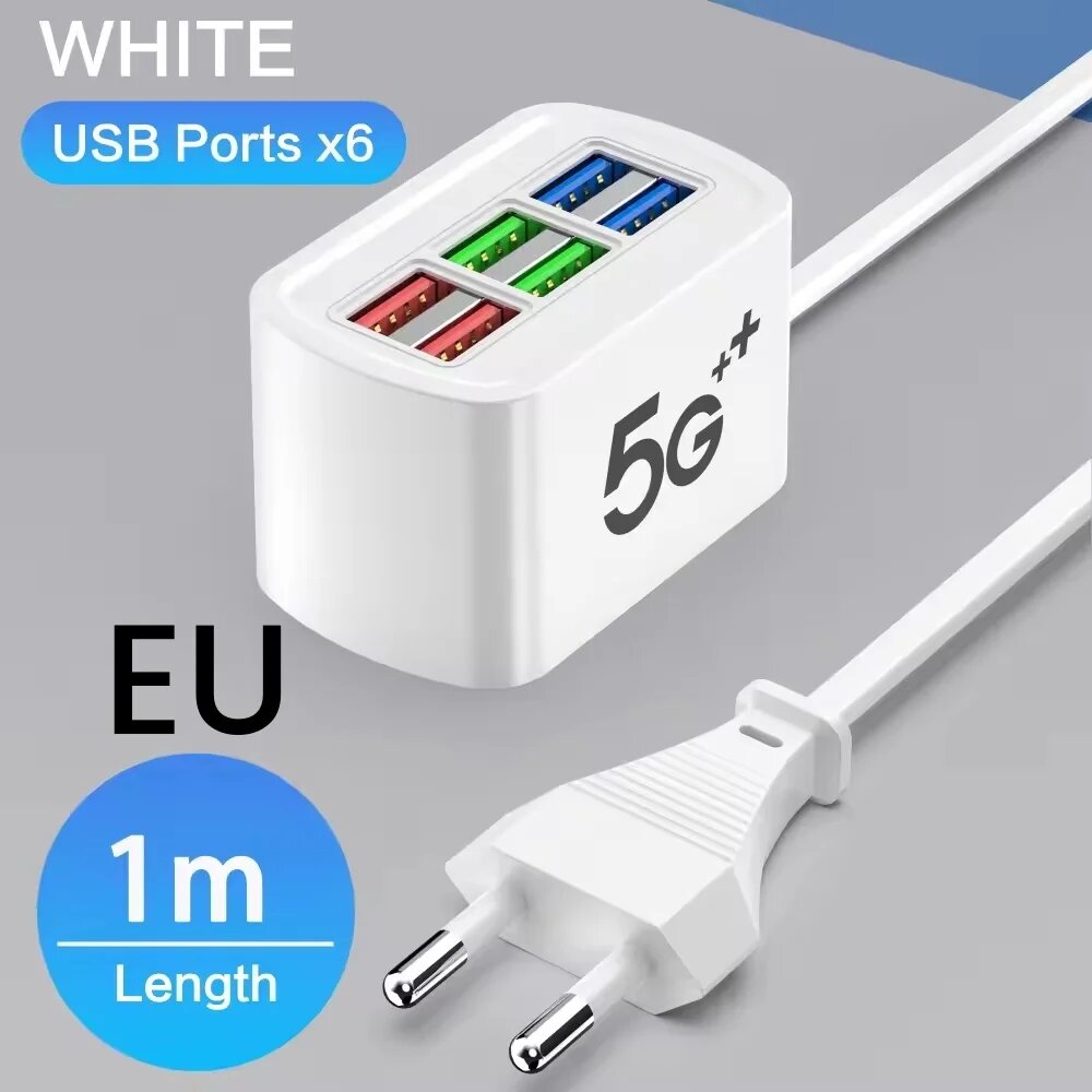 Зарядное устройство Elough 6 USB, 1м EU
