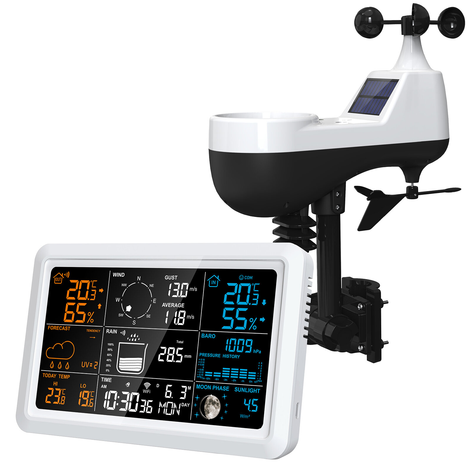 Цифровая метеостанция 5 в 1 с солнечным датчиком температуры и влажности