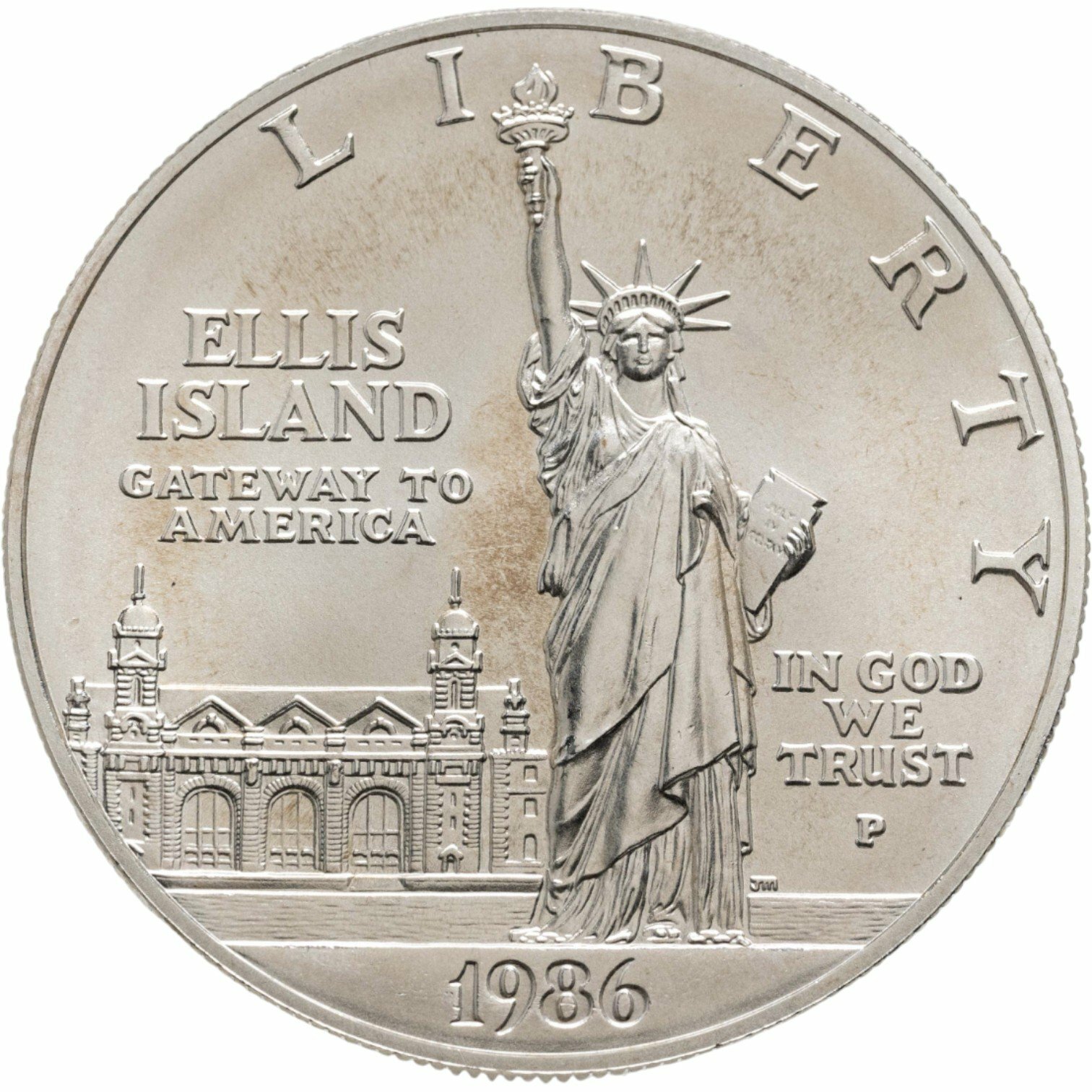 США 1 доллар dollar 1986 UNC Statue of Liberty 100 лет Статуе Свободы - Остров Эллис знак монетного двора "P", Серебро 900