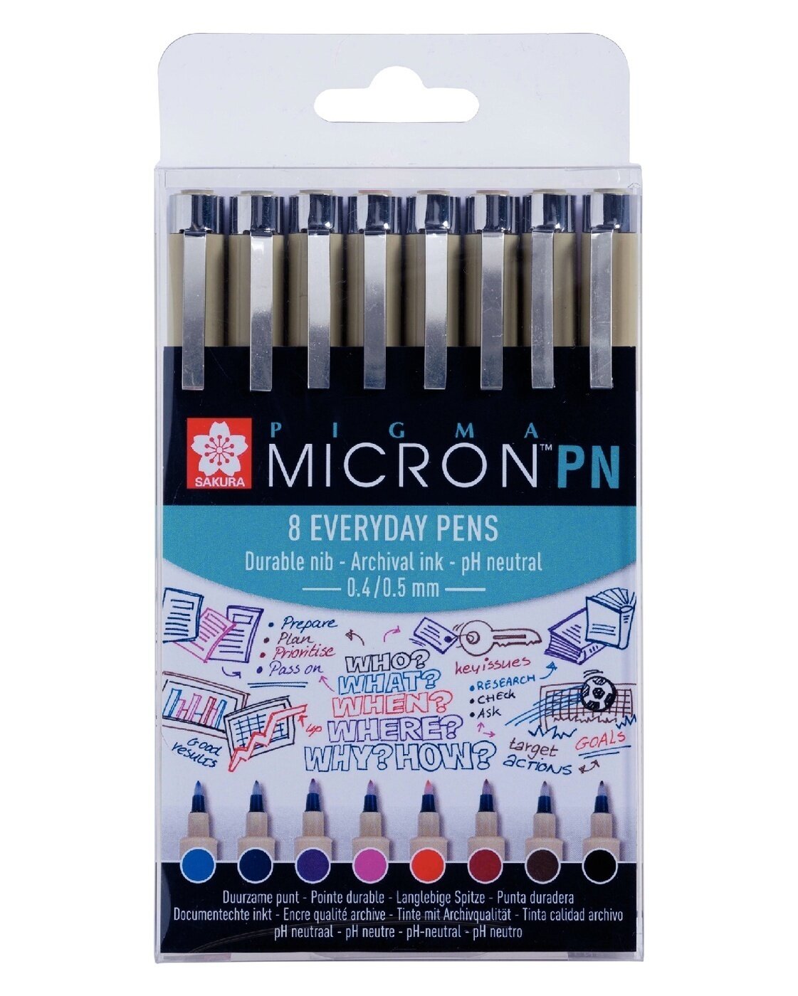 Набор линеров Pigma Micron PN, капиллярные ручки 8 шт, 0,4-0,5 мм, цвета в ассортименте