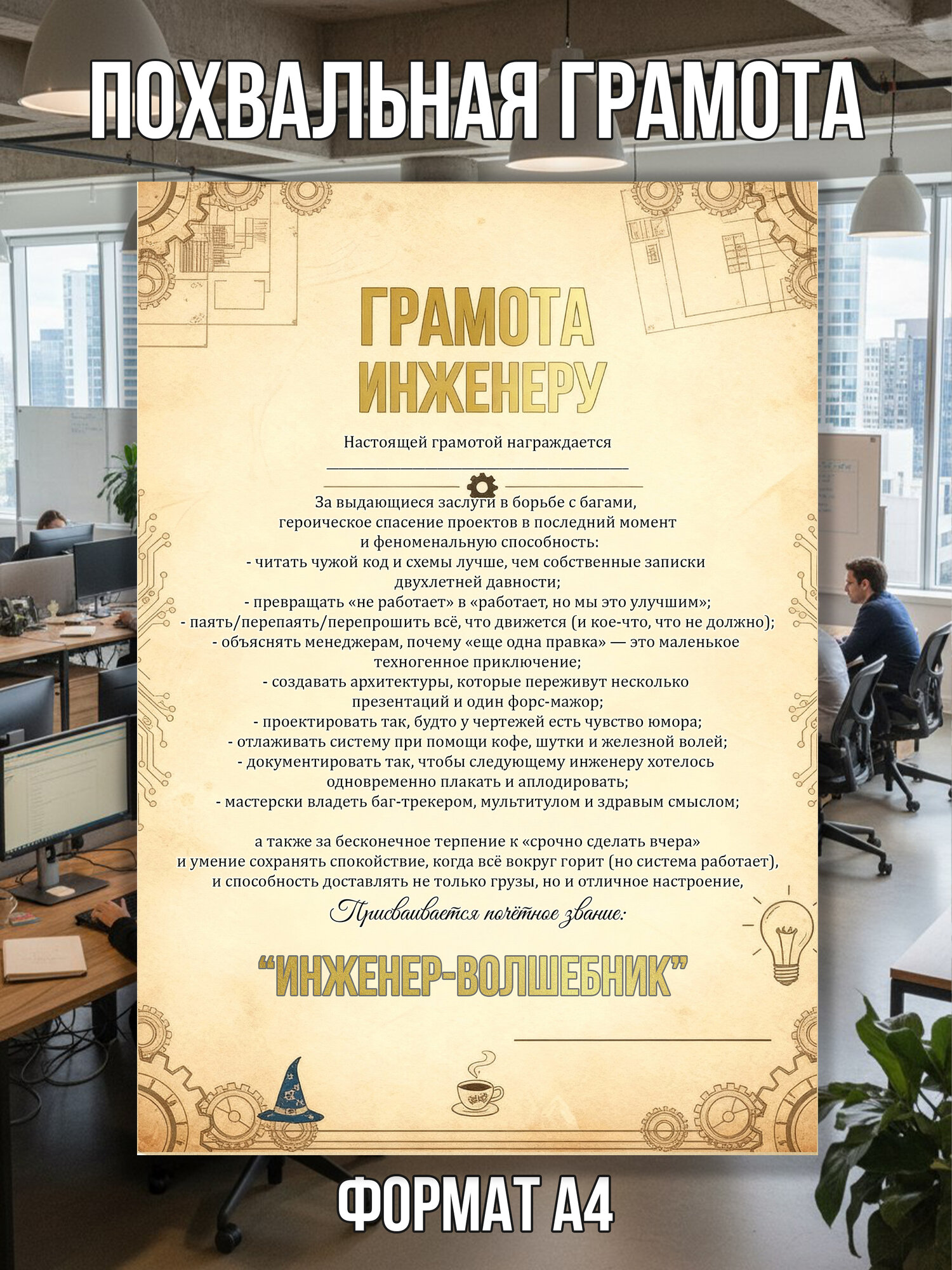 Похвальная грамота инженеру А4