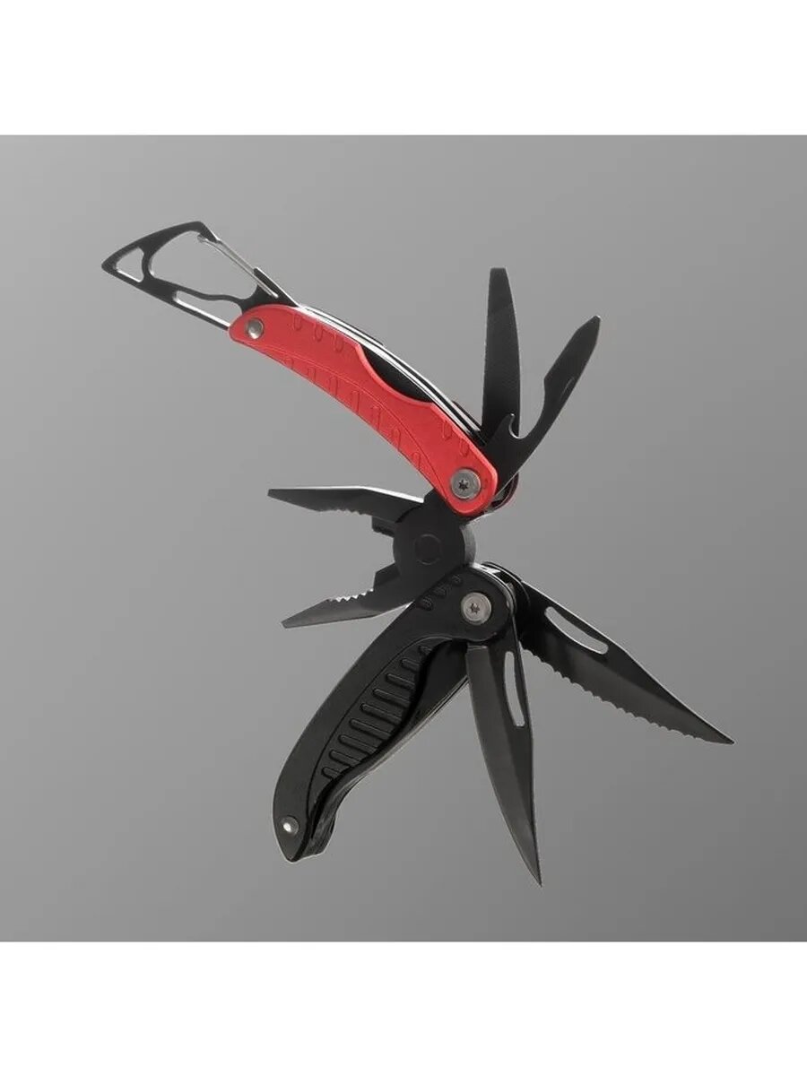 Мультитул 9в1 с карабином, красно-черный