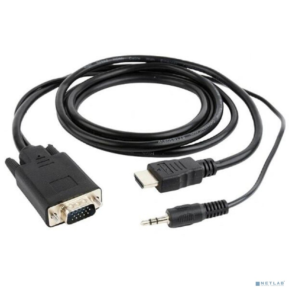 Кабель HDMI->VGA Cablexpert A-HDMI-VGA-03-10, 19M/15M + 3.5Jack, медь, позол. разъемы, 3м, черный, пакет