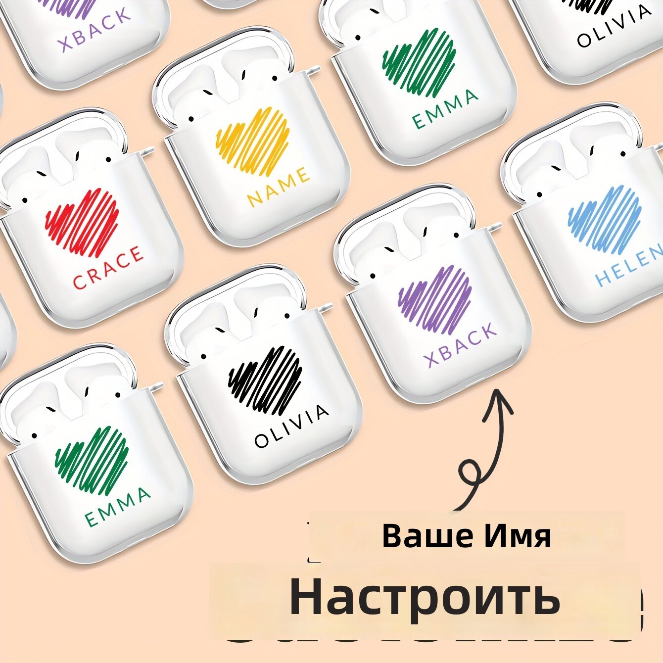 Индивидуальный прозрачный TPU чехол для AirPods Pro с фото, фиолетовый