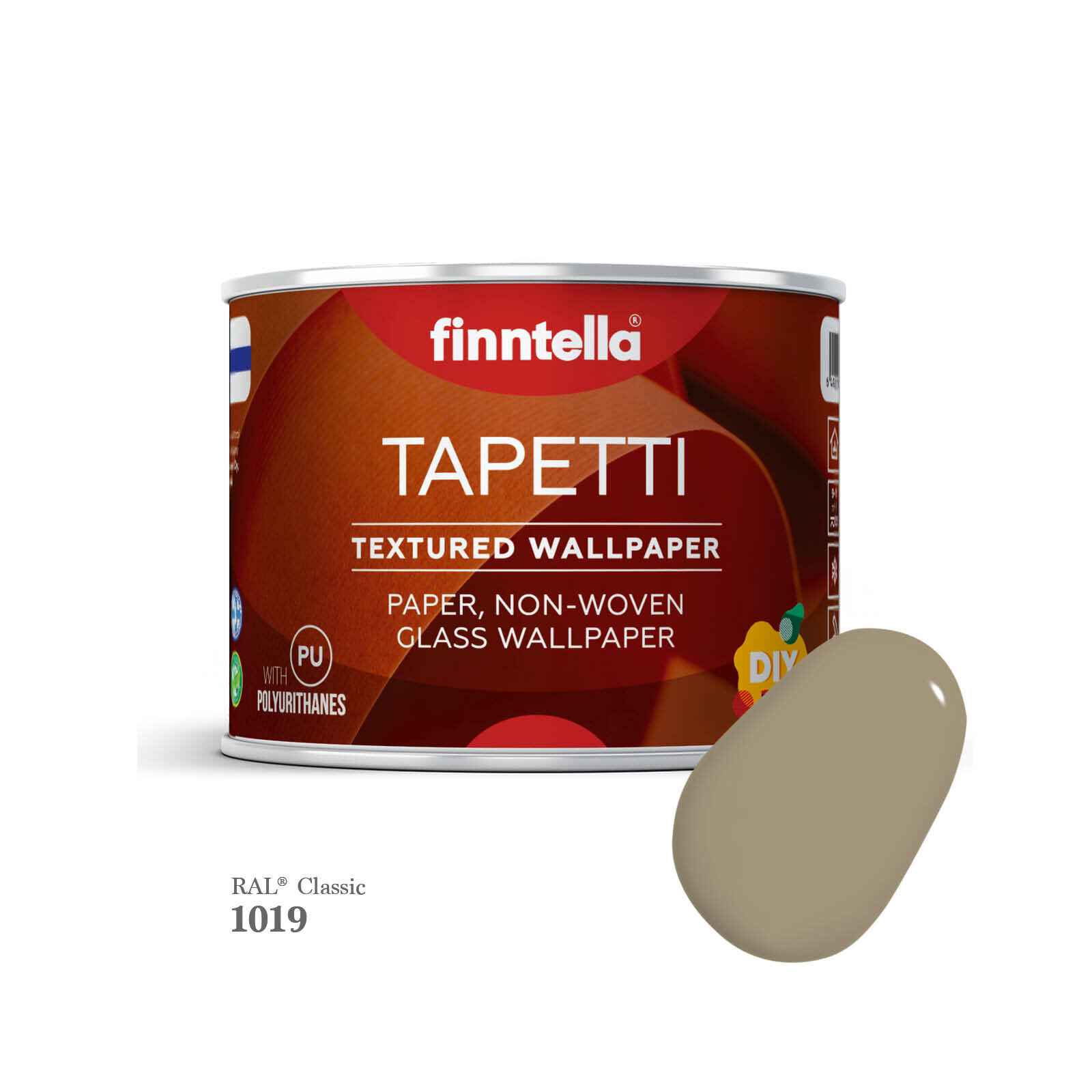 Шелковисто-матовая краска для обоев под окраску TAPETTI SILKKI Matta FINNTELLA, Цвет RAL 1019 Серо-бежевый (Grey beige), 0,45л