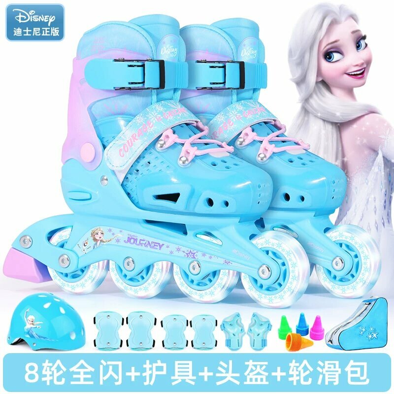 Летние новые роликовые коньки Disney с дизайном Ледяной Принцессы, комплект защитного оборудования и замок колеса